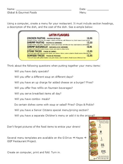 Create Restaurant Menu In Ggf Project Pdf