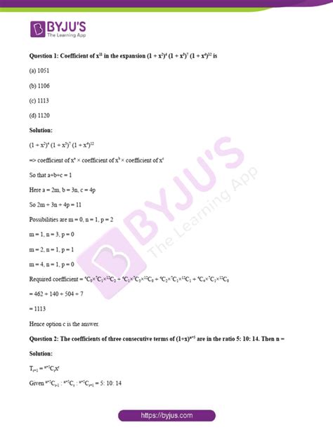 Binomial Theorem Previous Year Solved Questions Pdf