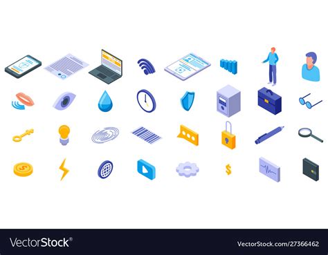 Biometric Authentication Icons Set Isometric Vector Image