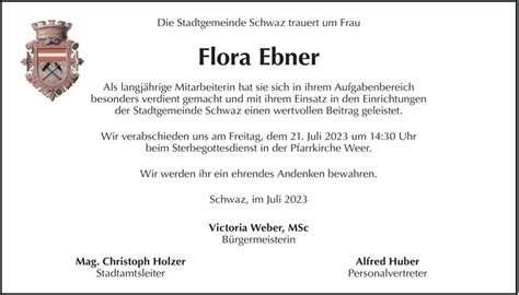 Traueranzeige Von Flora Ebner Vom 21 07 2023 Tiroler Tageszeitung