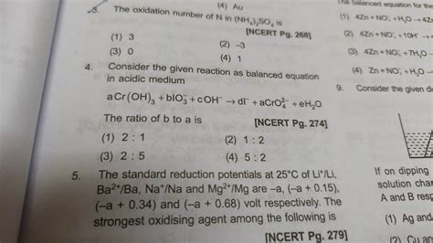 The Standard Reduction Potentials At 25∘c Of Li Li Ba2 Ba Na Na And M