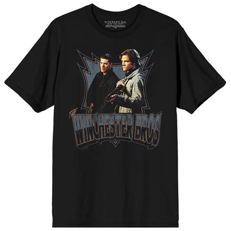 Supernatural Winchester Bros Sam And Dean With Guns On Black Short Sleeve