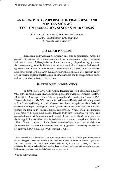 Pdf An Economic Comparison Of Transgenic And Non Transgenic Cotton