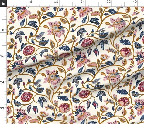 Indian Blockprint Jewel Tone Florals Textiles Chinoiserie Garden Fa