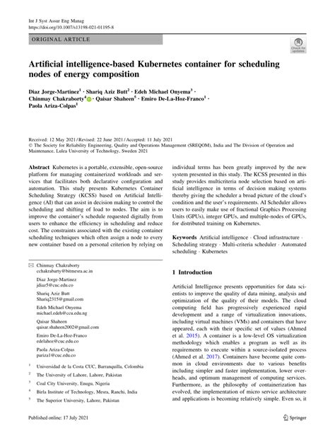 Pdf Artificial Intelligence Based Kubernetes Container For Scheduling