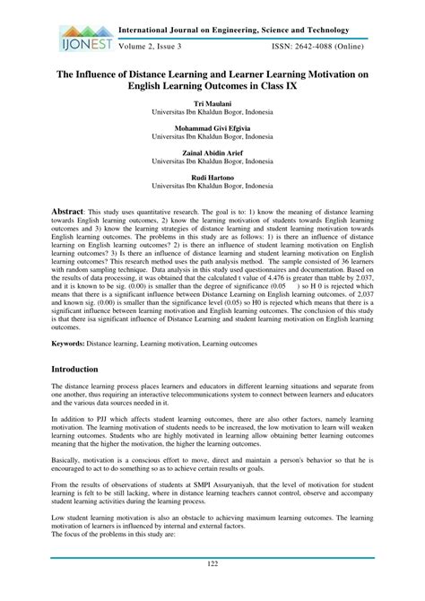 Pdf The Influence Of Distance Learning And Learner Learning