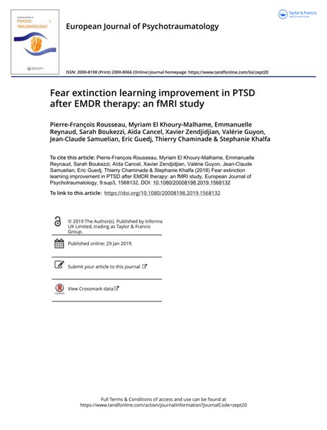 Pdf Fear Extinction Learning Improvement In Ptsd After Emdr Therapy