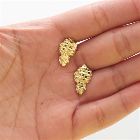 10k Yellow Gold Nugget Earrings 0 64 X 0 39 Lovebling