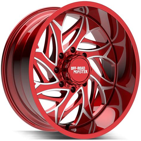 22x12 Off Road Monster M28 Candy Red Milled Rev Wheels And Rims