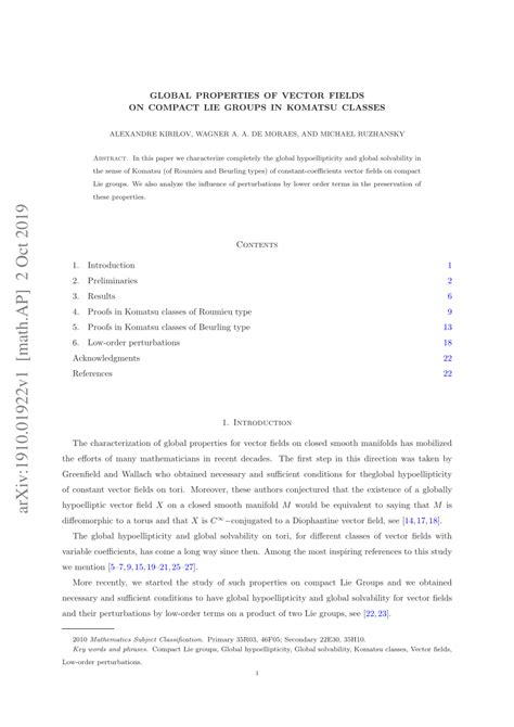 Pdf Global Properties Of Vector Fields On Compact Lie Groups In