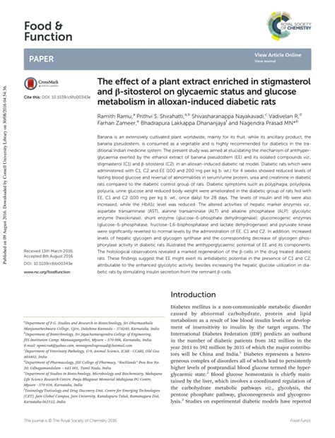 Pdf Effect Of A Plant Extract Enriched In Stigmasterol And β Sitosterol On Glycaemic Status
