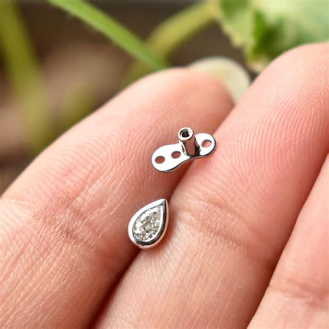 Natural Diamond Dermal Piercing Top In Gold With Titanium Anchor