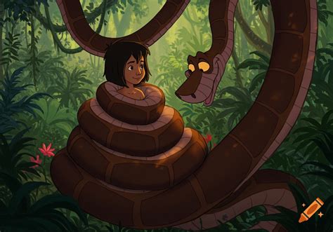 Animated Scene Of Mowgli From The Jungle Book Wrapped And Smiling In