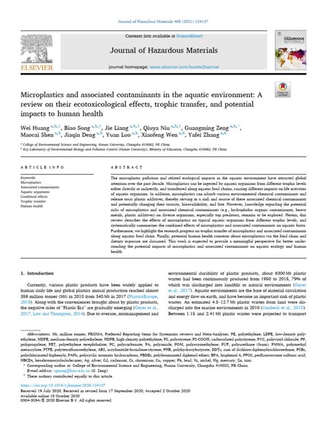 Microplastics And Associated Contaminants In The Aquatic Environment