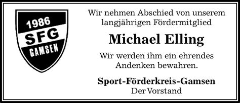 Traueranzeigen Von Michael Elling Trauer Anzeigen De