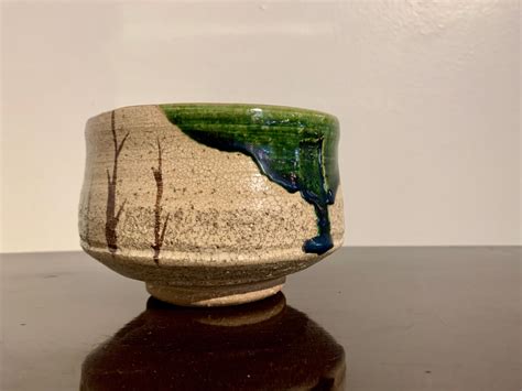 Vintage Japanese Oribe Ware Tea Bowl Chawan By Matsumoto Tetsuzan At