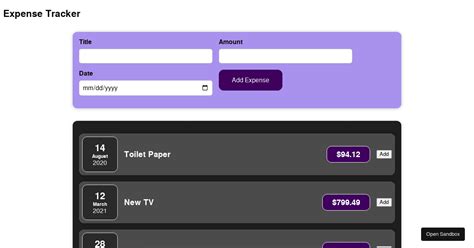Expense Tracker Codesandbox