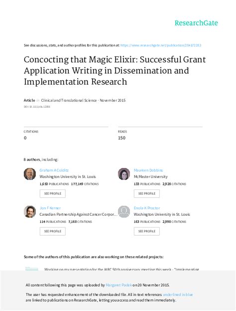Pdf Concocting That Magic Elixir Successful Grant Application Writing In Dissemination And