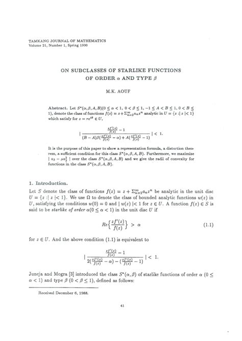Pdf On Subclasses Of Starlike Functions Of Order Alpha And Type Beta