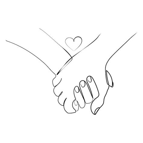 Holding Hands With Heart Line Drawing Vector Man And Woman Couple