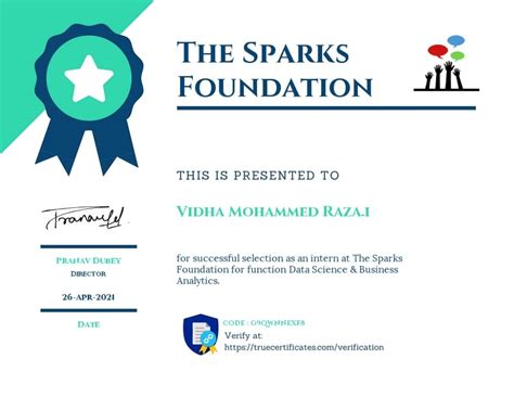Mohammed Raza V On Linkedin Selected As A Data Science And Business Analytics Intern At The Sparks