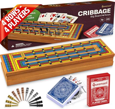 Cribbage Board Game Set With Storage Wooden 4 Track