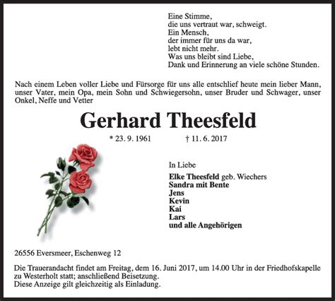 Traueranzeigen Von Gerhard Theesfeld Nordwest Trauer De