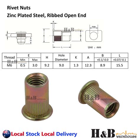 M6 X 100 Nutserts Rivet Nuts Flange Blind Rivnuts Zinc Plated Steel Nut