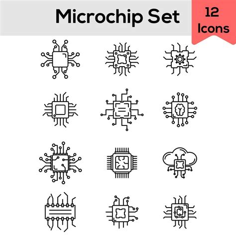 Black Line Art Illustration Of Microchip Icon Set 24481668 Vector Art
