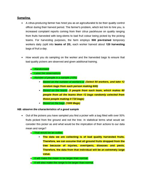 Sampling Example On Citrus Memo Pdf