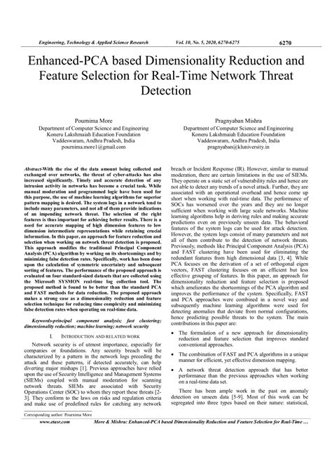 pdf enhanced pca based dimensionality reduction and feature selection