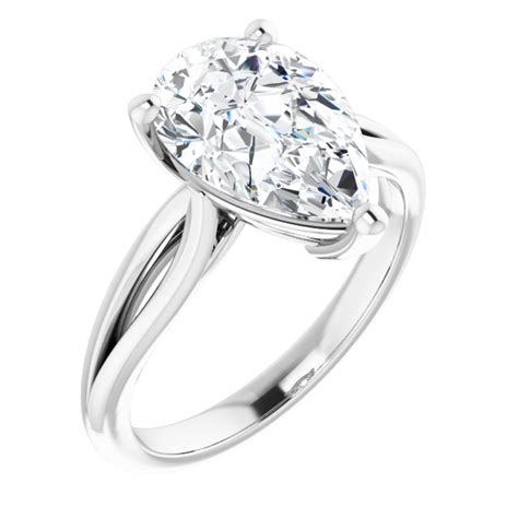 Emily 3 Carat Pear Diamond Solitaire Engagement Ring 14k White Gold