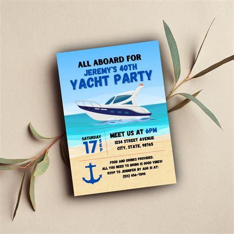 Yacht Birthday Party Invitation Template Yacht Party Invitation