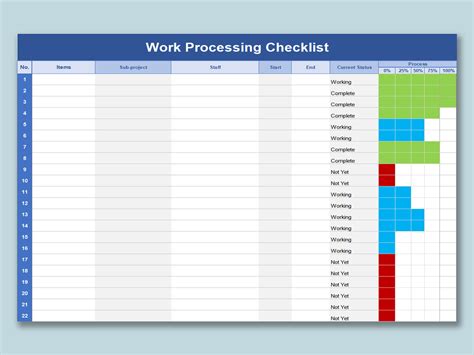 EXCEL Of Work Processing Checklist Xls WPS Free Templates