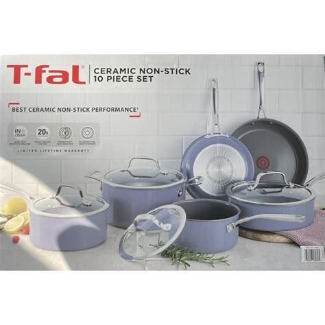 T Fal Excellence Ceramic Non Stick Cookware Set 10 Piece Blue