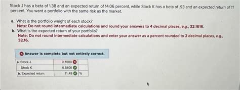 solved stock j has a beta of 1 38 and an expected return of