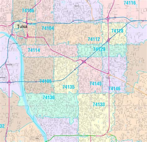Color Cast Zip Code Style Wall Map Of Tulsa Ok By Market Maps American Map Store