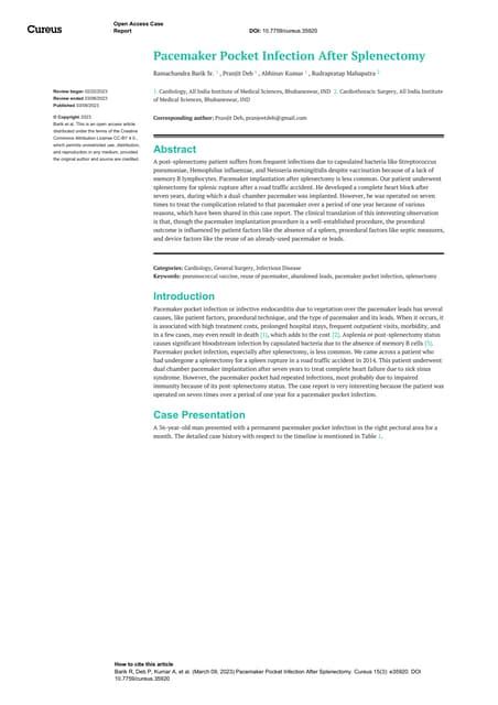 Pacemaker Pocket Infection After Splenectomy Pdf