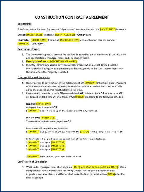 General Contractor Agreement Template Free Editable
