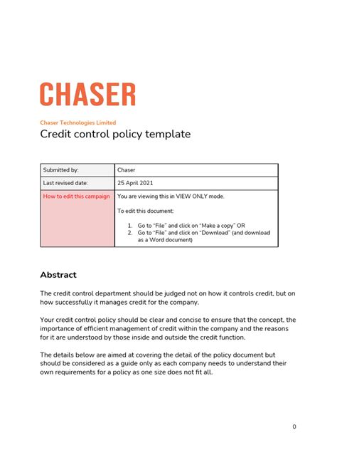 Cm 202105 Credit Control Policy Template Pdf Credit Finance And Money Management