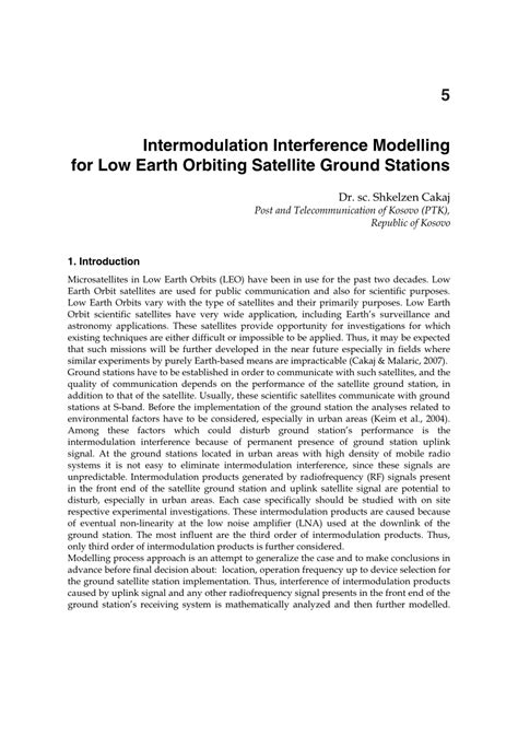 Pdf Intermodulation Interference Modelling For Low Earth Orbiting Satellite Ground Stations