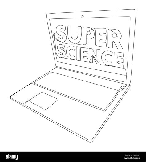 One Continuous Line Of Laptop With Super Science Word Thin Line