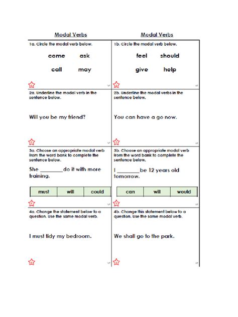 Modal Verbs Sheet Pdf