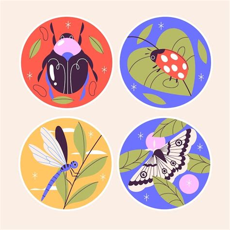 Naive Insects And Bugs Stickers Collection Vector Templates