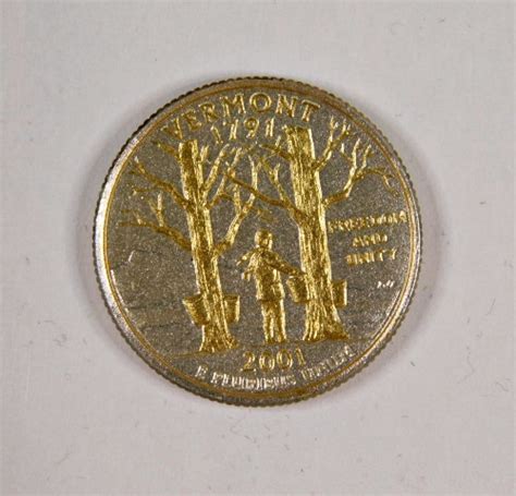 2001 D Enhanced Silver With 24k Gold Highlights Vermont Commemorative