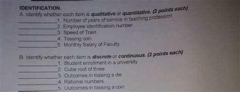 IDENTIFICATION A Identify Whether Each Item StudyX