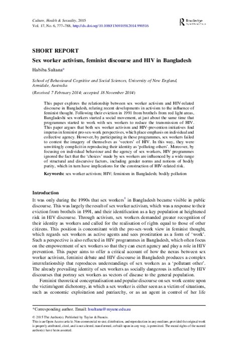 Pdf Sex Worker Activism Feminist Discourse And Hiv In Bangladesh