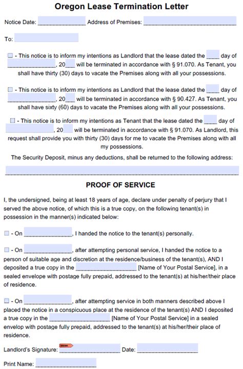 Free Oregon 3060 Day Lease Termination Letter Month To Month Tenancy