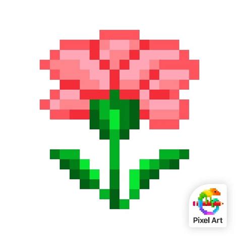 Pink And Green Pixel Art Flower