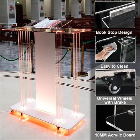 Church Pulpit With Led Lights 46” Acrylic Pulpits For Churches